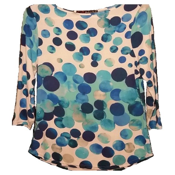 Peck & Peck | Tops | Turquoise White Watercolor Circles Topblouse ...